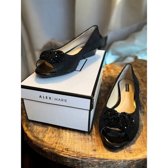 Alex Marie | Shoes | Alex Marie Desirae Black Leather Peep Toe Beaded ...